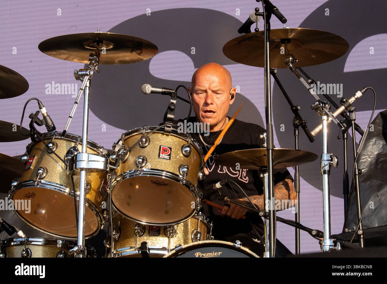 Thetford, UK, 19 June, 2025. Shed Seven supporting James in concert ...