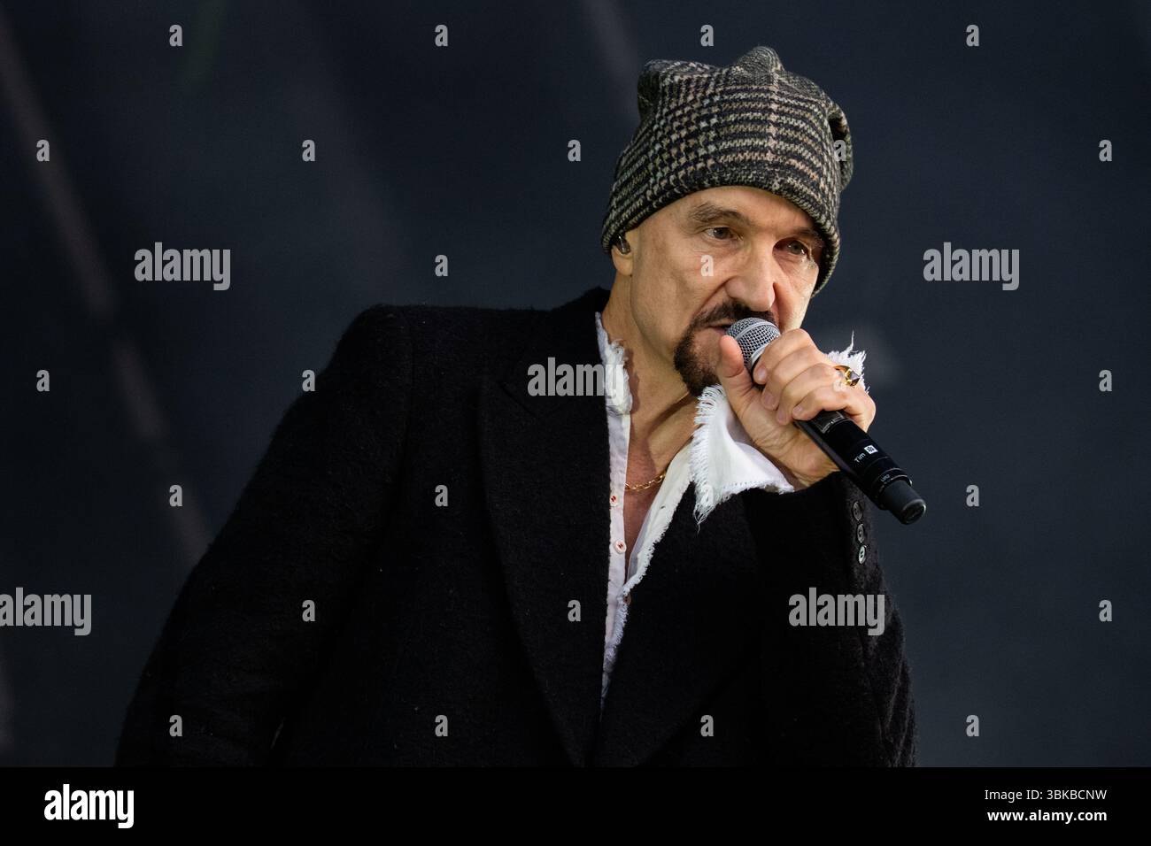 Thetford, UK, 19 June, 2025. James in concert. Pictured left to right ...