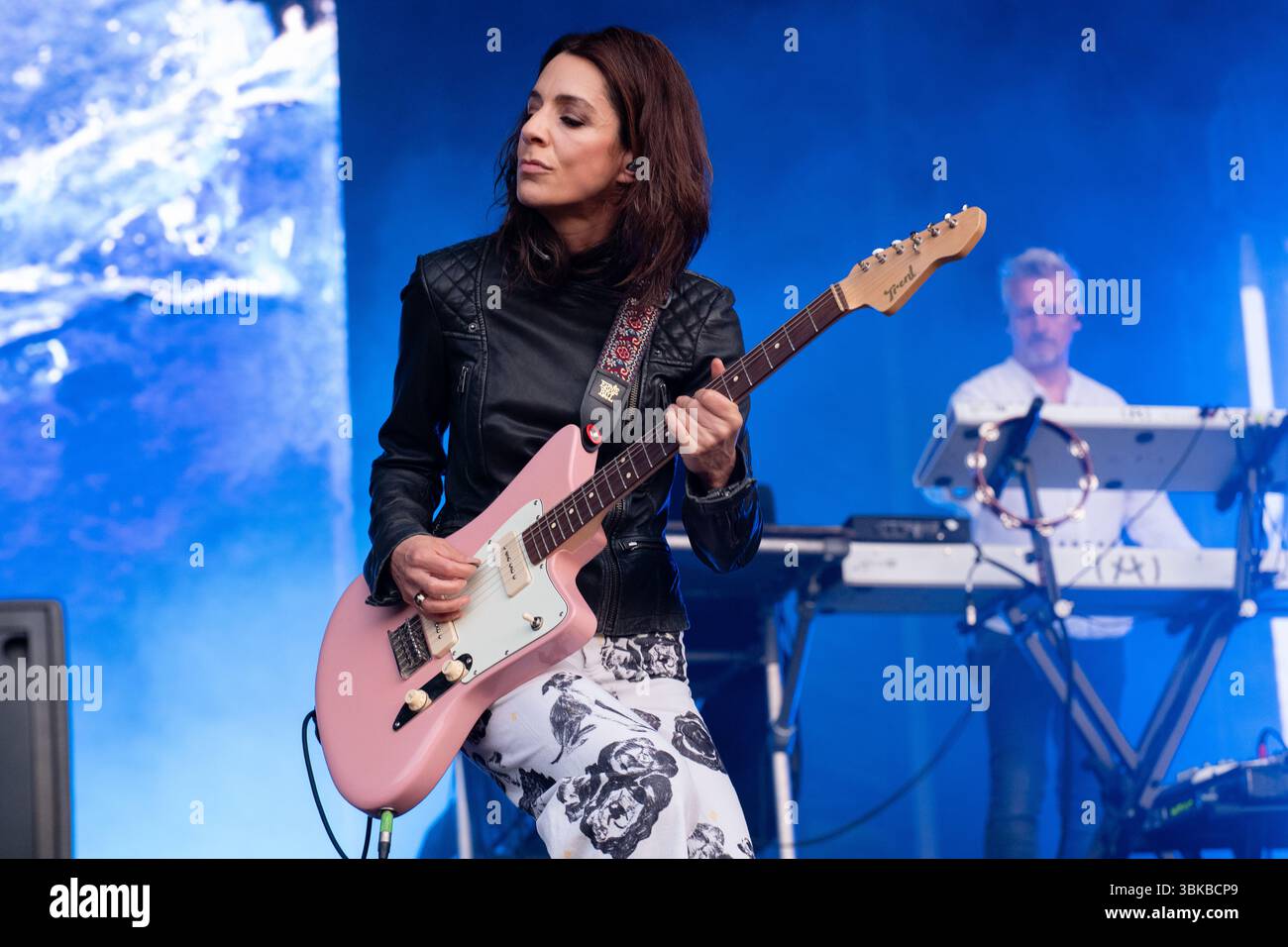 Thetford, UK, 19 June, 2025. James in concert. Pictured left to right ...