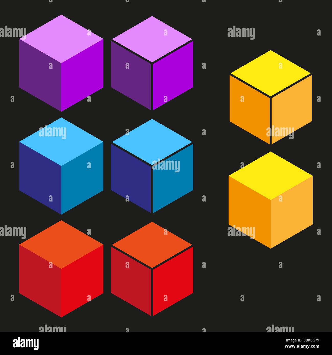 Colorful cube icon. 3D block figure. Abstract vector shape. Bright ...