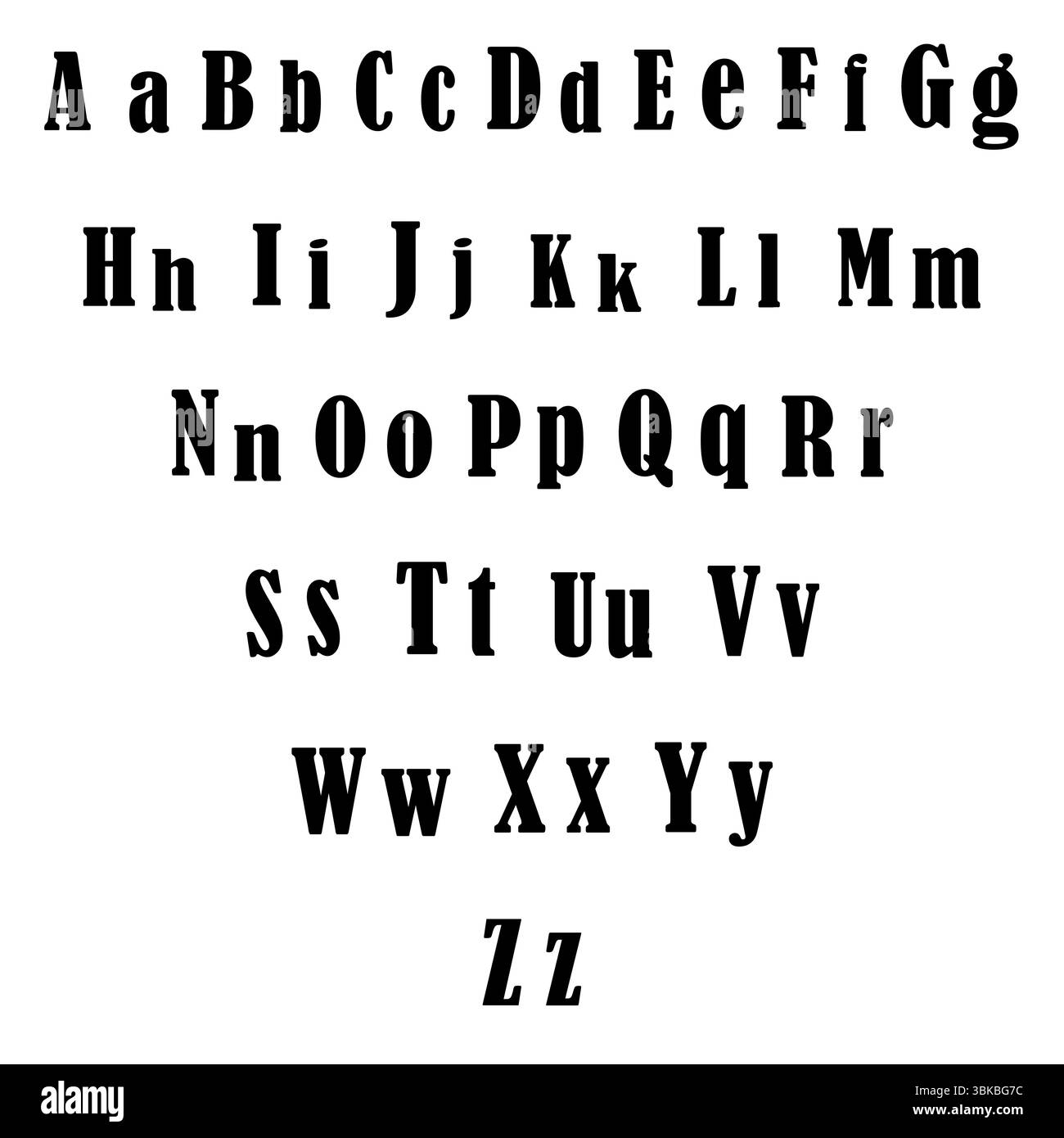 Vertical font display. Thick letter set. Heavy serif alphabet. Vector ...