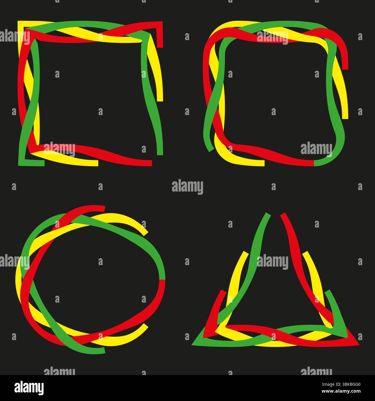 Abstract geometric frames. Wavy colorful borders. Red yellow green ...