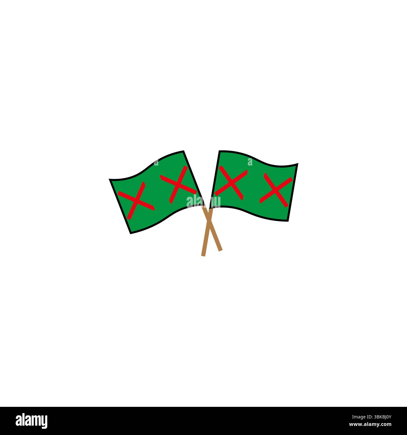Crossed flags icon. Military symbol pair. Two battle banners. Green red ...
