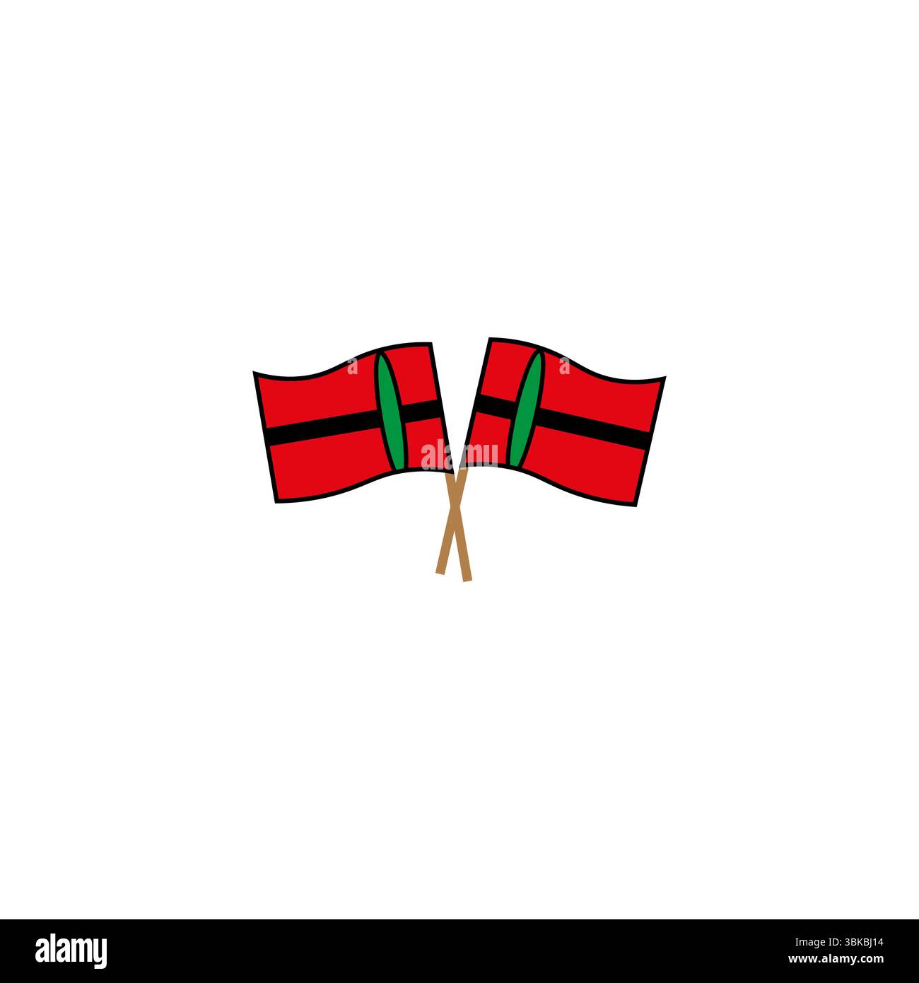 Crossed flags icon. Red black symbol. Two combat banners. Bold design ...