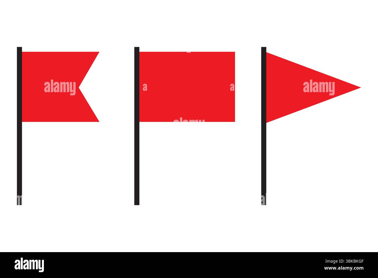 Red flag icons. Directional banner symbols. Simple pole flags. Vector ...