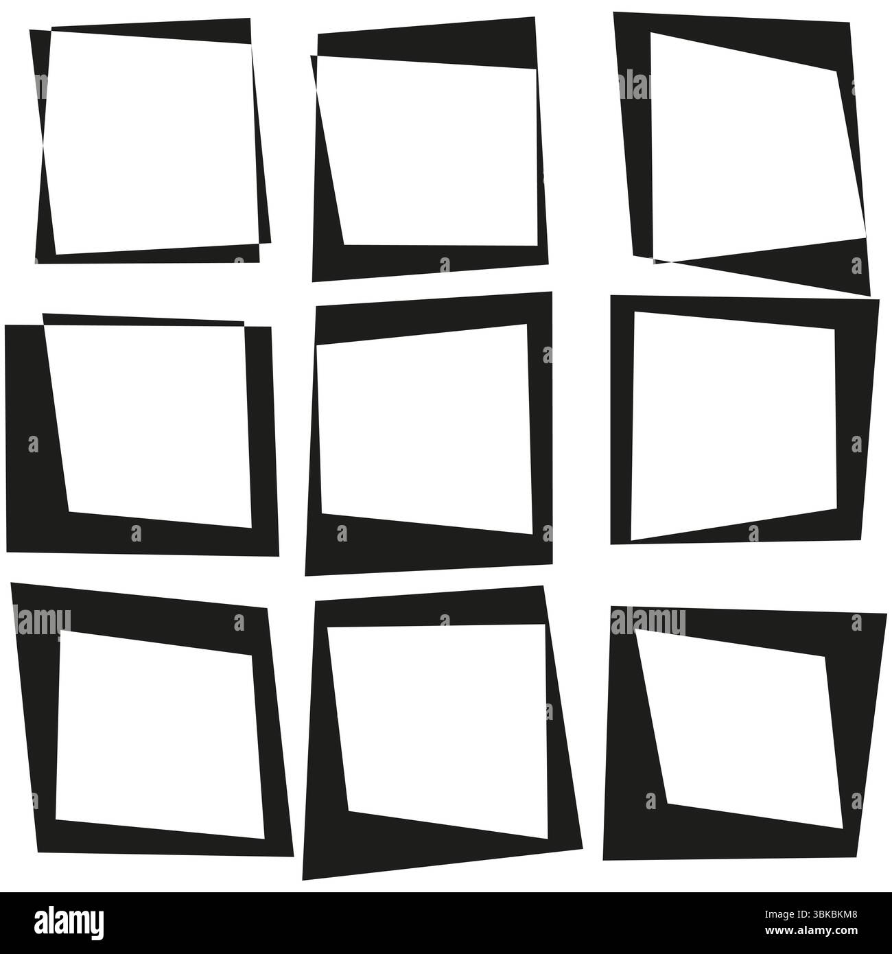Unbalanced square icons. Abstract geometric design. Black distorted ...