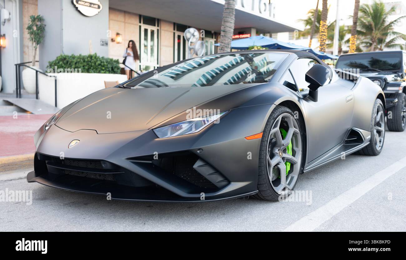 Miami, Florida, USA - December 19, 2024: 2021 Lamborghini Huracan EVO ...