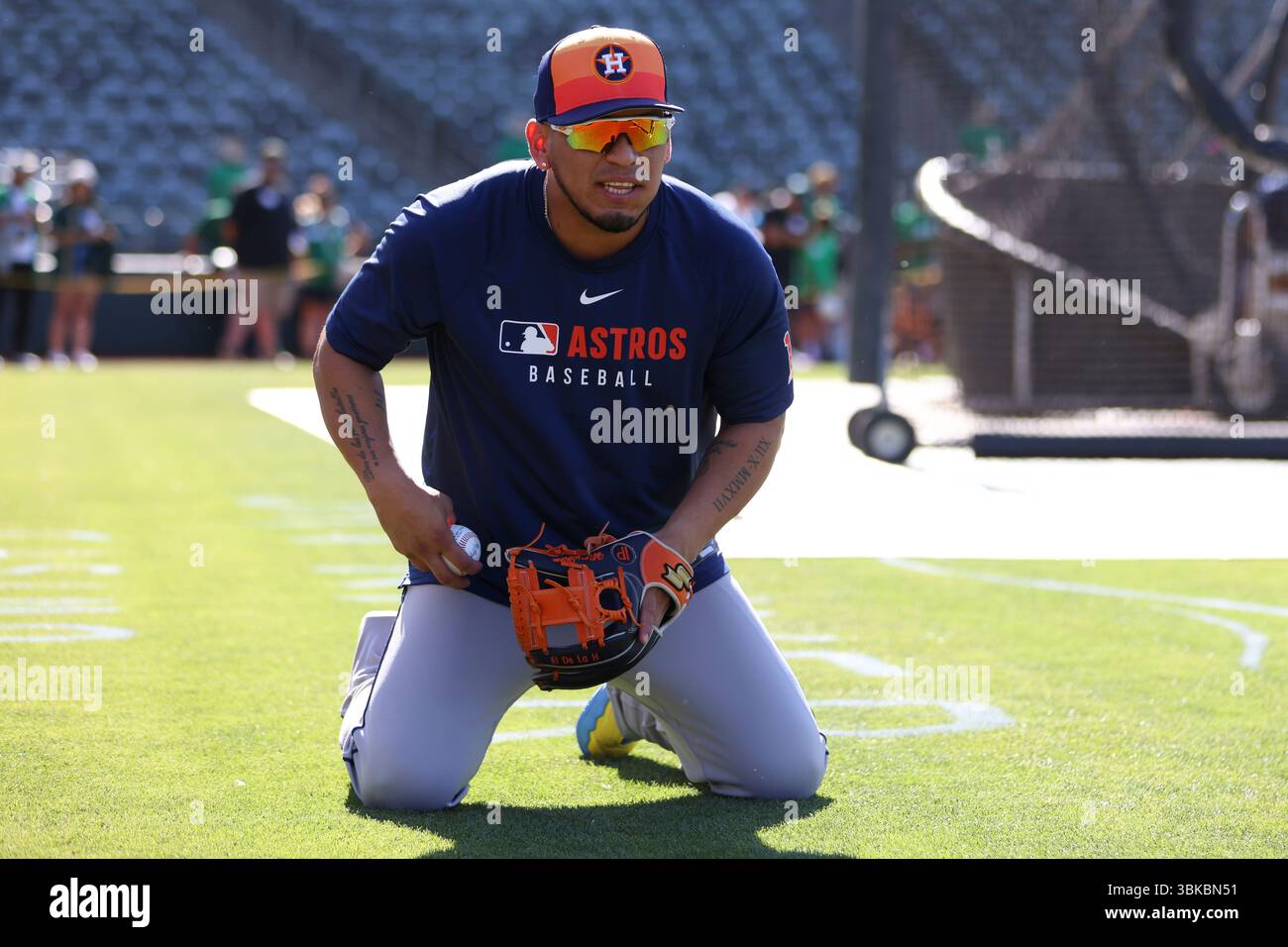 Houston Astros' Isaac Paredes takes fielding practice before a baseball ...