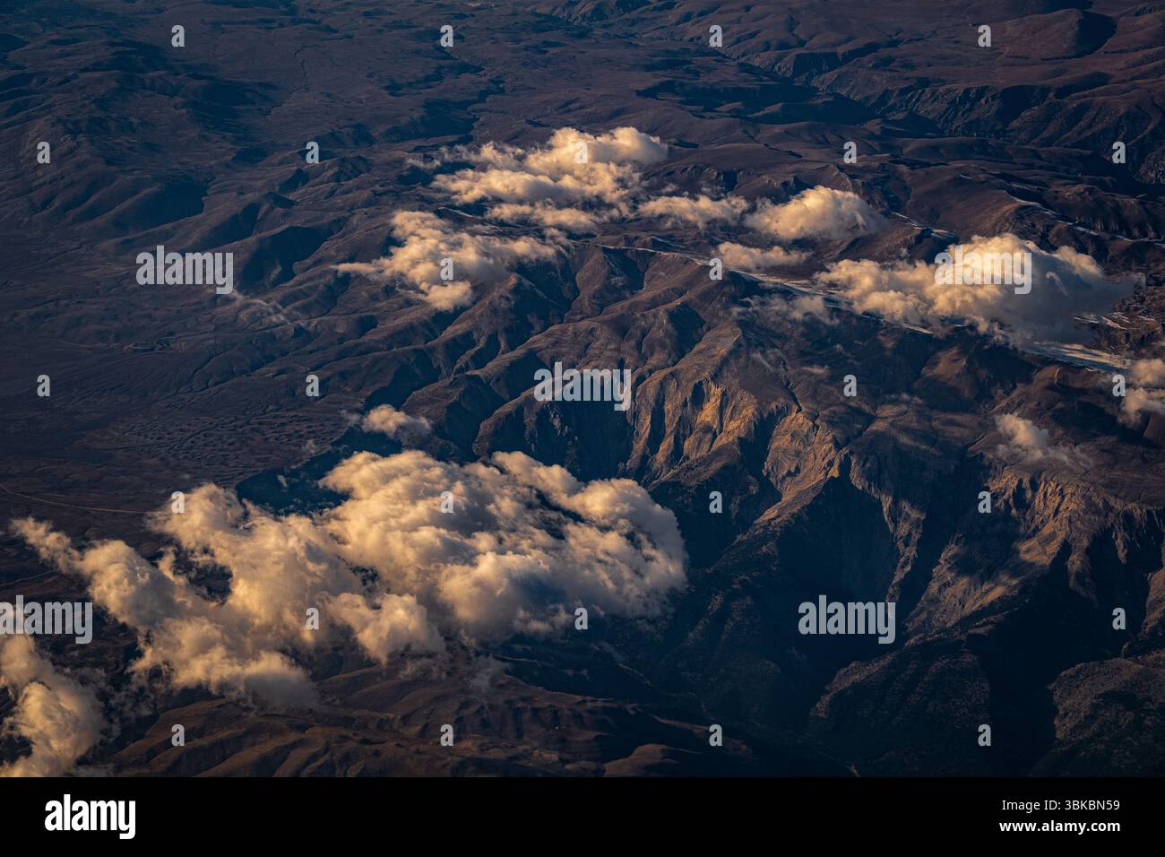 Aerial view of a mountain range in Turkey with dramatic lighting and ...