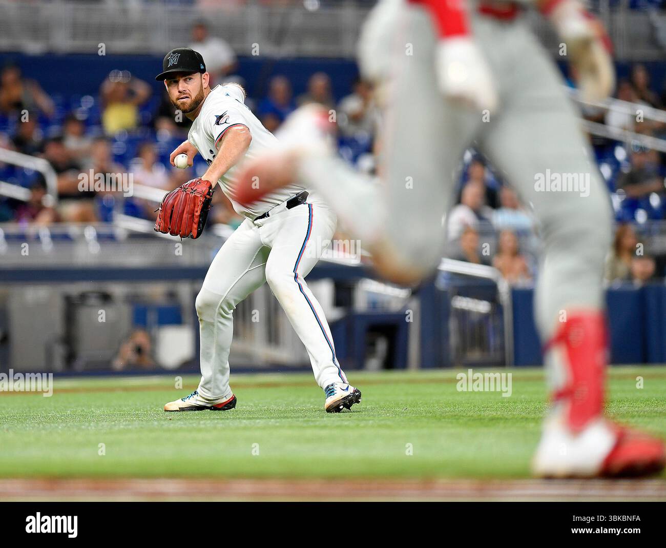 Miami Marlins pitcher Edward Cabrera, left, throws out Philadelphia ...