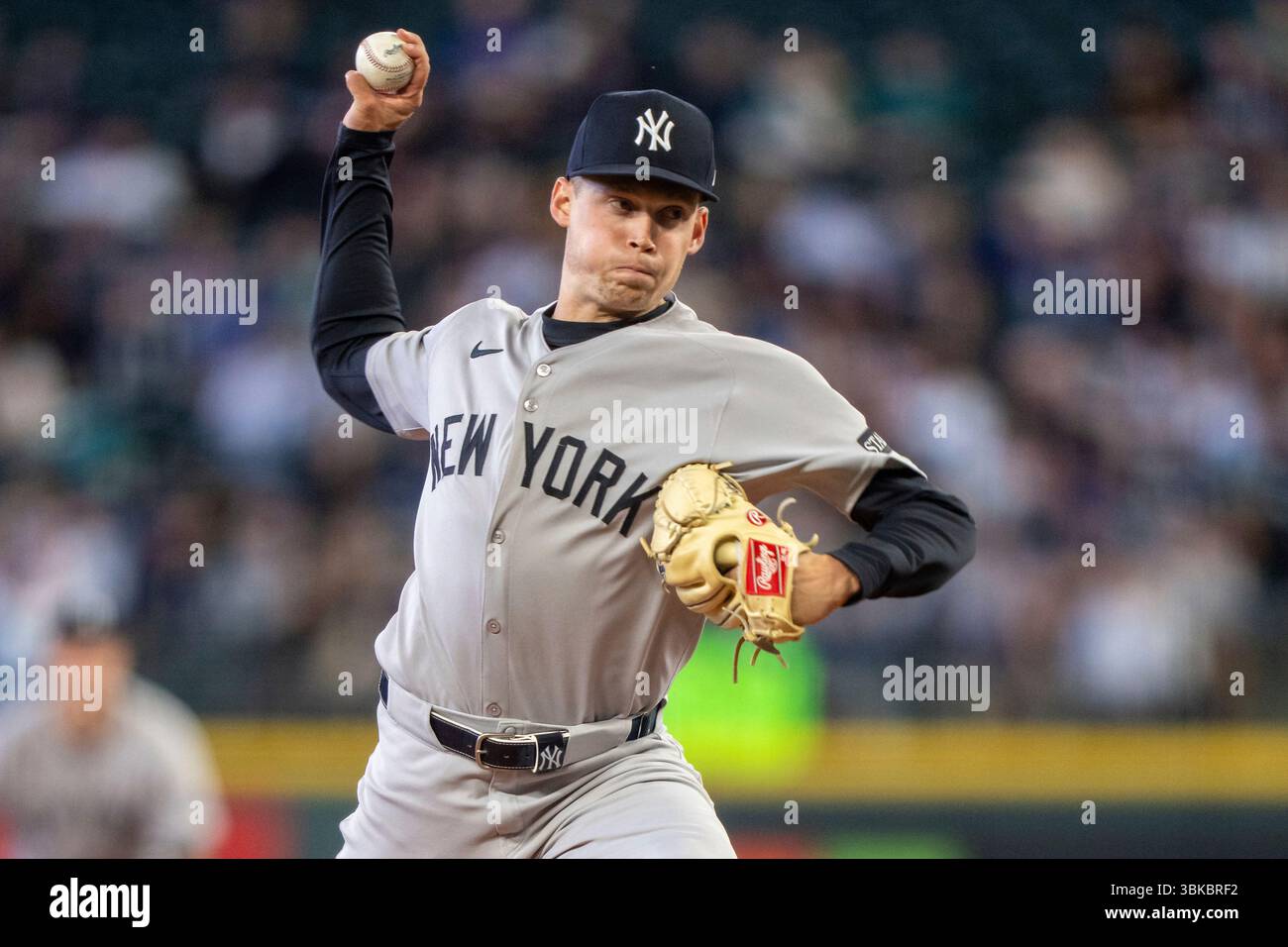 New York Yankees starter Will Warren delivers a pitch during a baseball ...