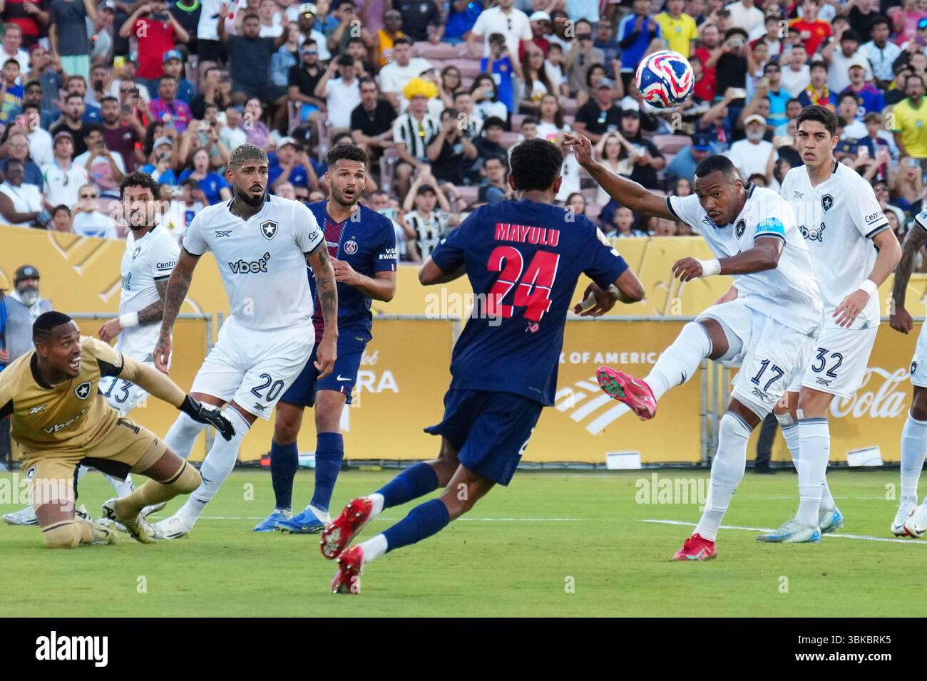 Botafogo's Marlon Freitas, right, clears the ball during the Club World ...