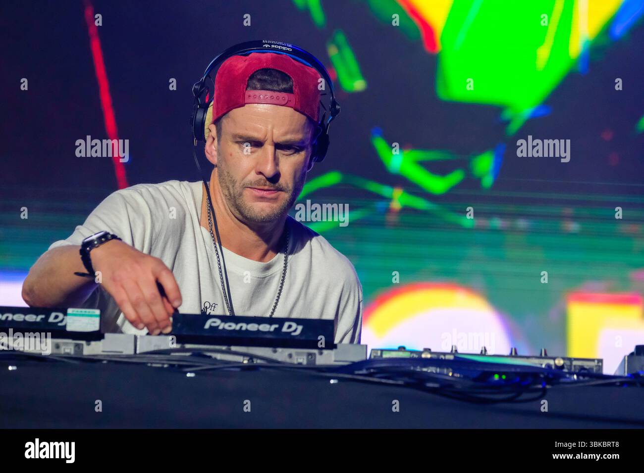British artist DJ Wire performing live on stage with rapper producer ...
