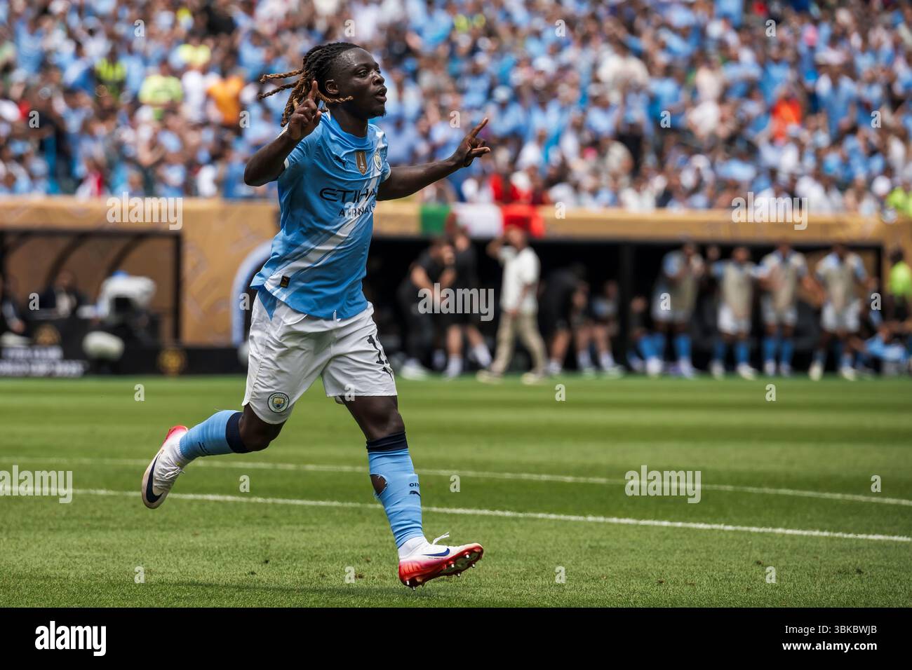 Jeremy Doku of Manchester City FC celebrates after scoring a goal ...