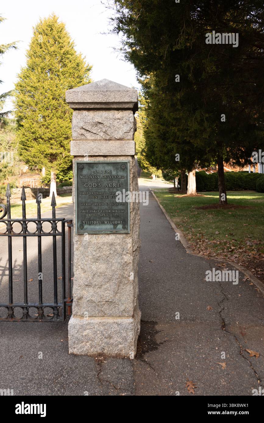 A Moravian church cemetery still being used today in historic Old Salem, North Carolina. The ...