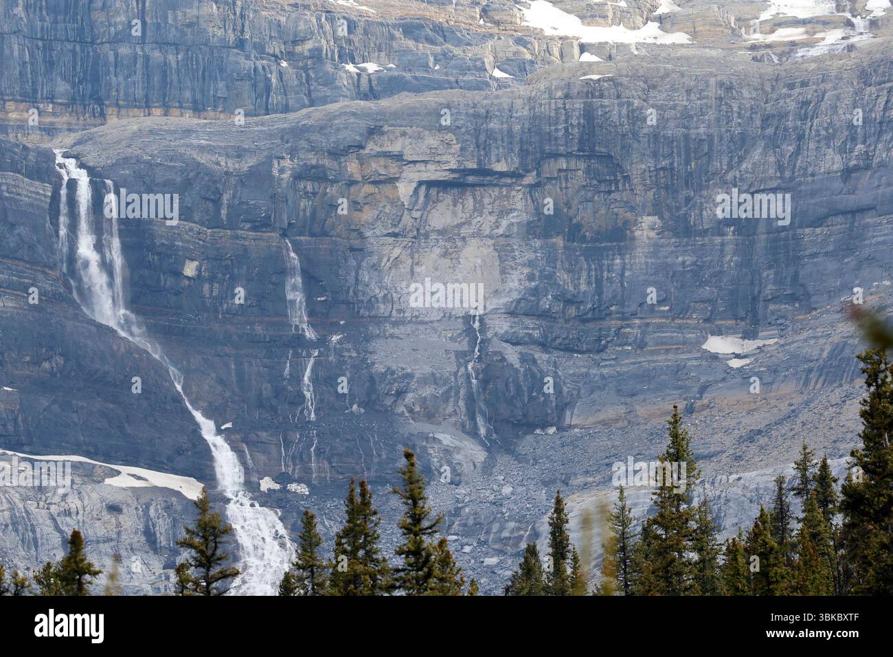 A rock slide, center, is seen near Bow Glacier Falls, north of Lake ...