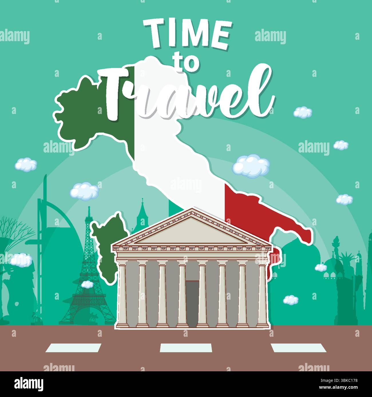 Vector illustration of Italian architecture with a map backdrop ...