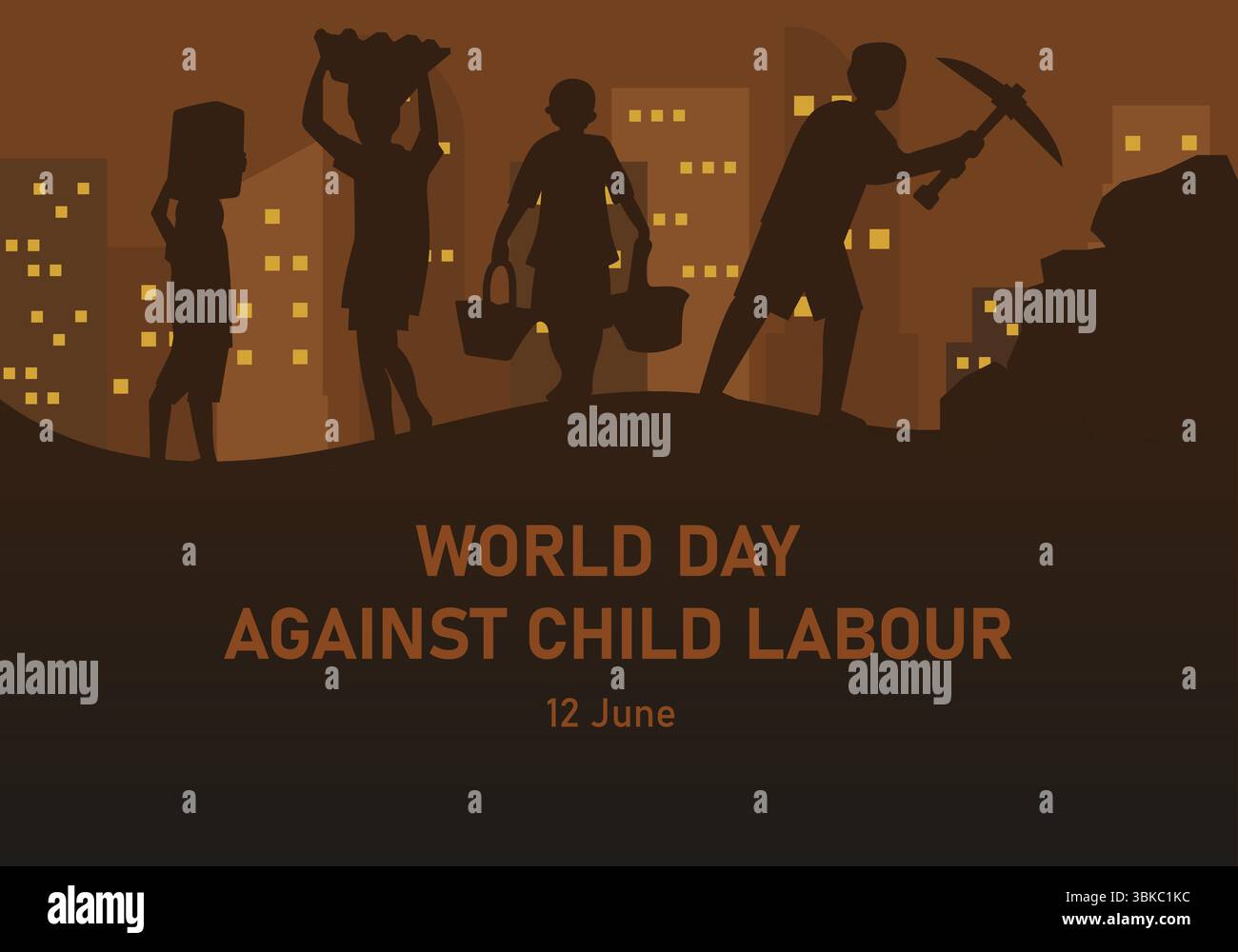 World Day Against Child Labour striking illustration with silhouettes ...