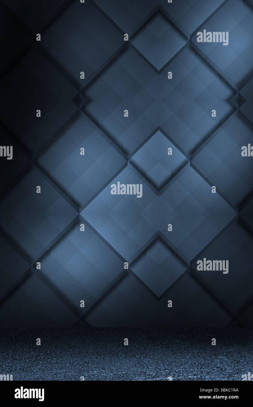 Geometric wall panel pattern is spanning moody 3D render interior with ...