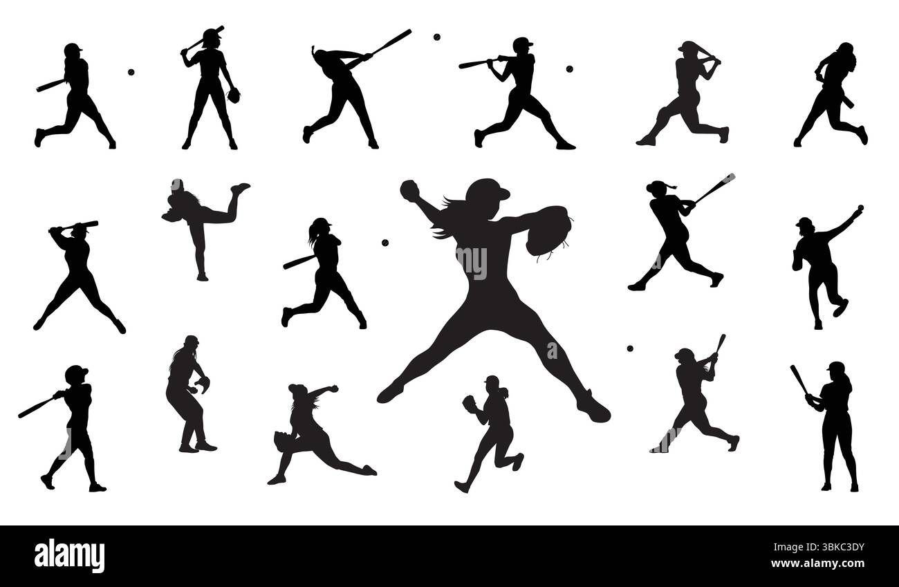 Illustration female baseball player Cut Out Stock Images & Pictures - Alamy