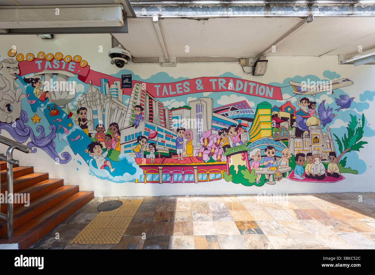 Colourful wall mural at public space. Singapore. Lifestyle travel ...