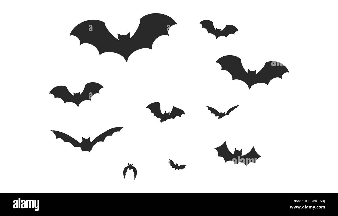 Swarm of bats flying in wave pattern. Black Halloween silhouettes for ...