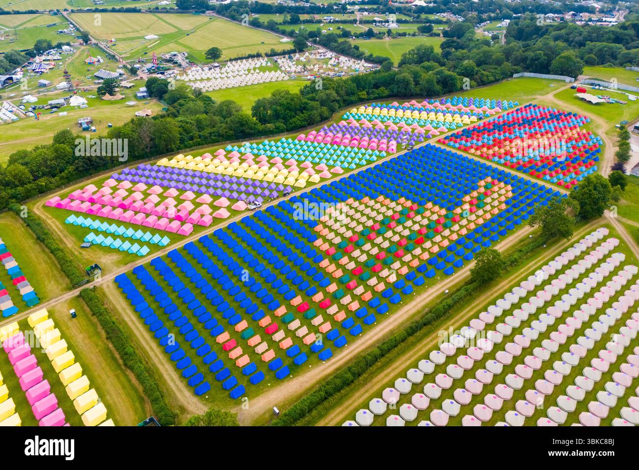 Worthy Farm, Pilton, Somerset, UK. 20th June 2025. Aerial view of the ...