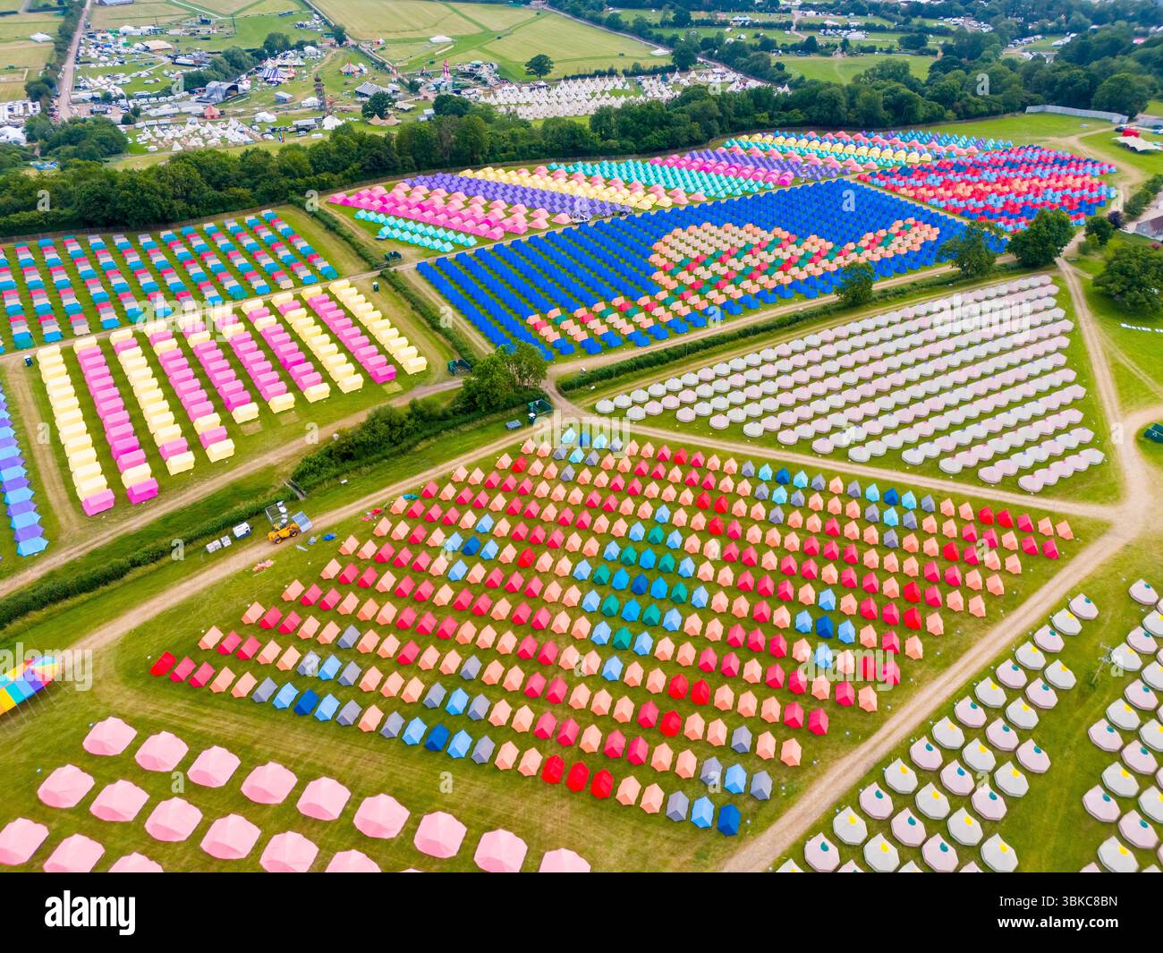 Worthy Farm, Pilton, Somerset, UK. 20th June 2025. Aerial view of the ...