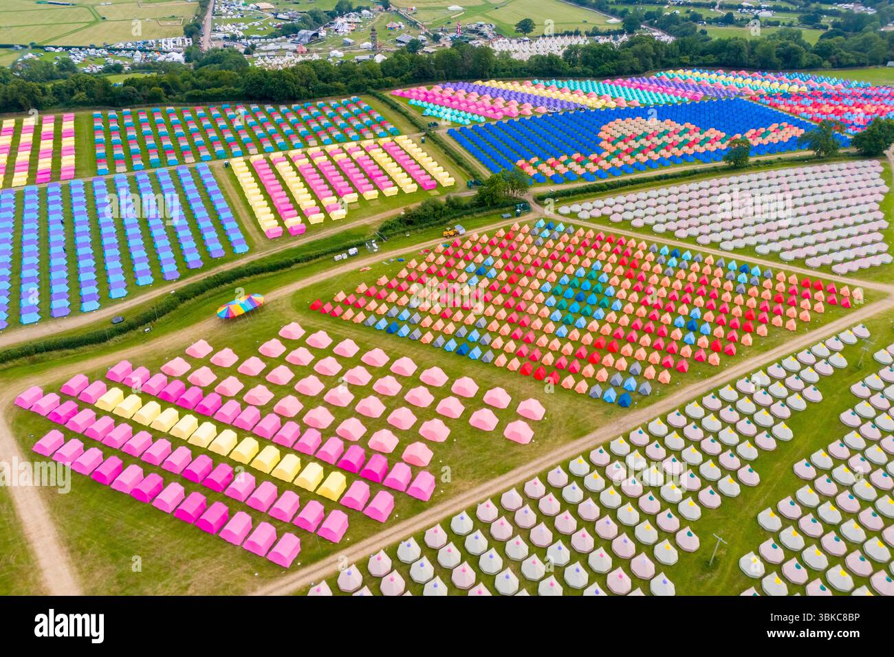 Worthy Farm, Pilton, Somerset, UK. 20th June 2025. Aerial view of the ...