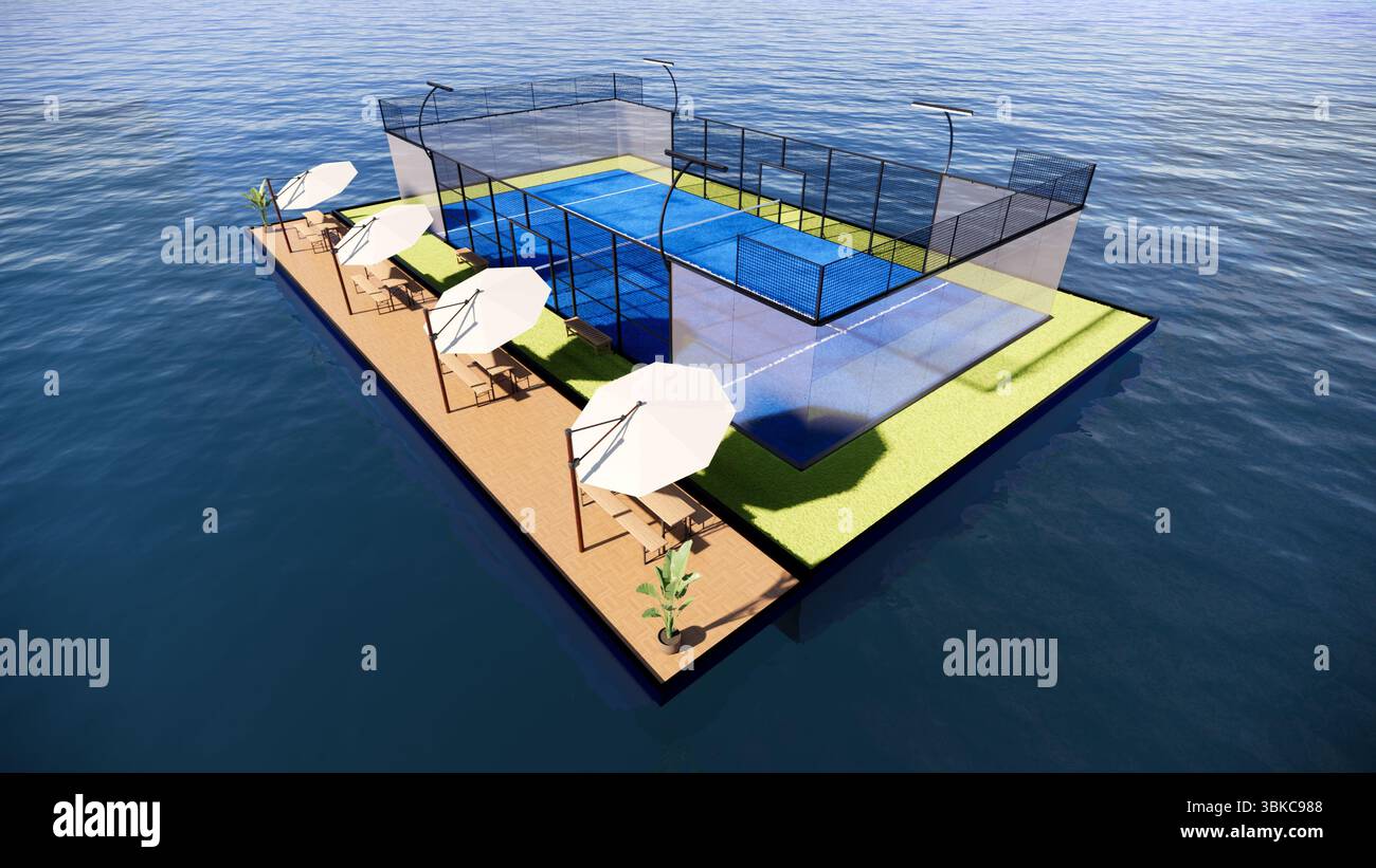 Floating Padel Court on ocean 3d rendering Stock Photo - Alamy