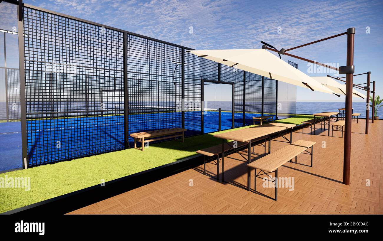 Floating Tennis Court Structure on Ocean in Tropical Setting Stock ...