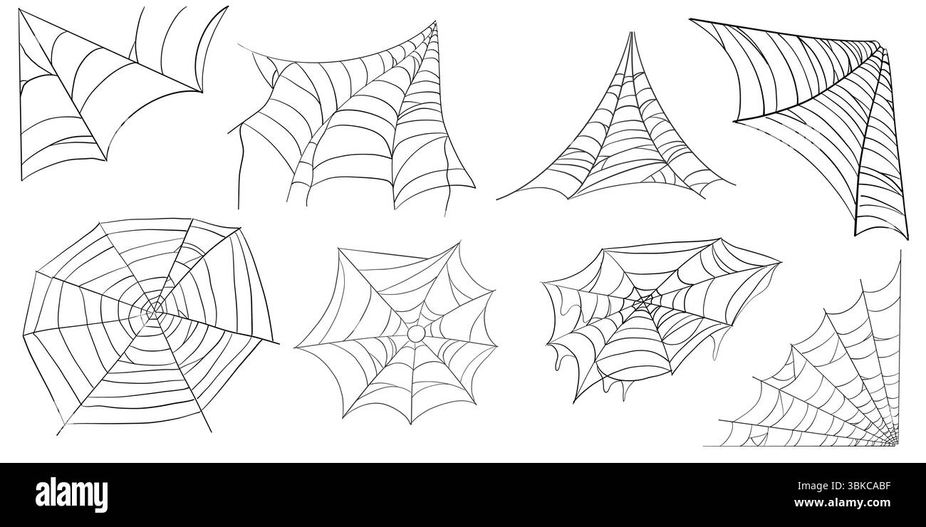 Spiderweb corner line border, gothic scary hanging net frame. Simple ...
