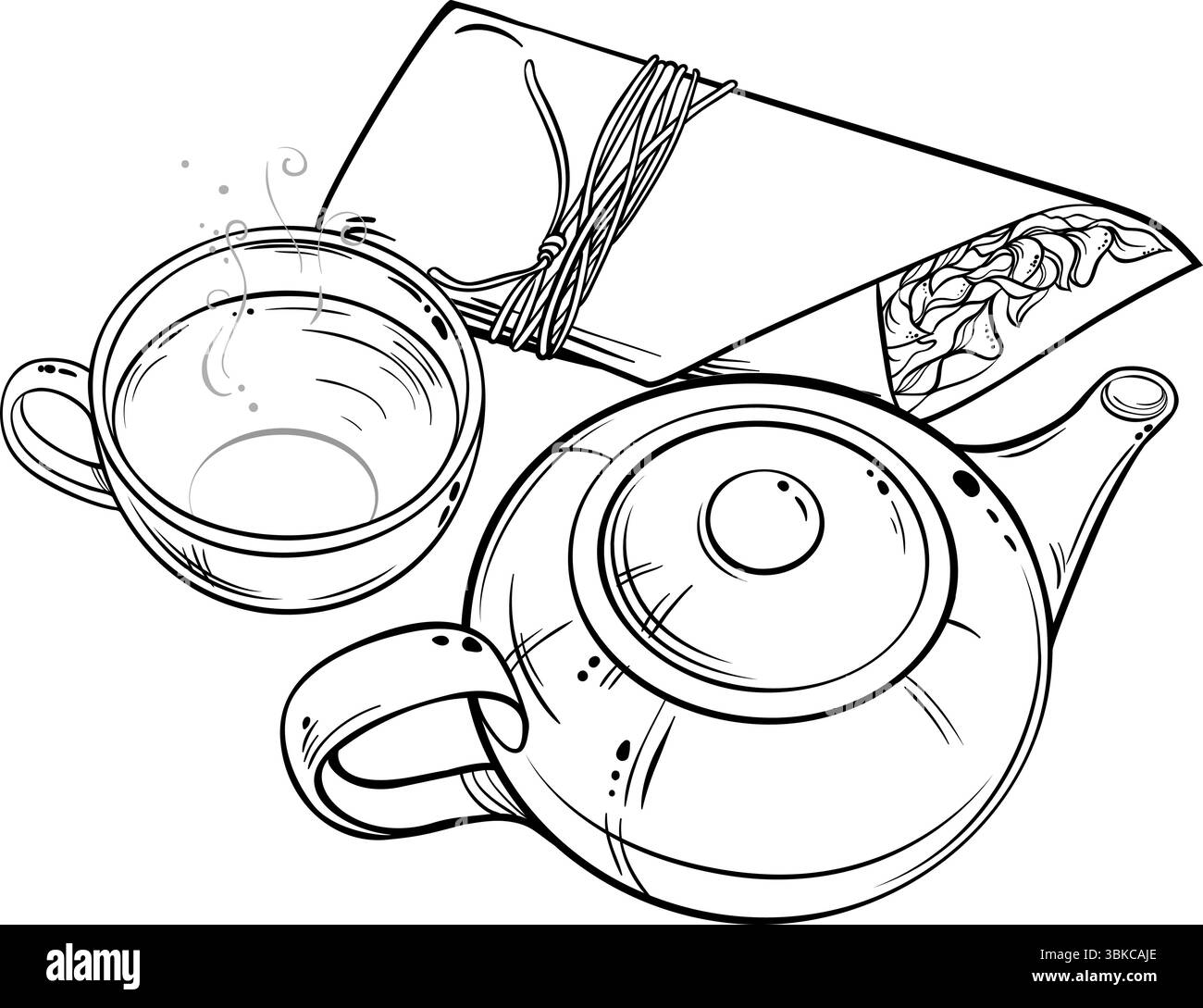 Cup of Tea and Teapot Outline Illustration Stock Vector Image & Art - Alamy