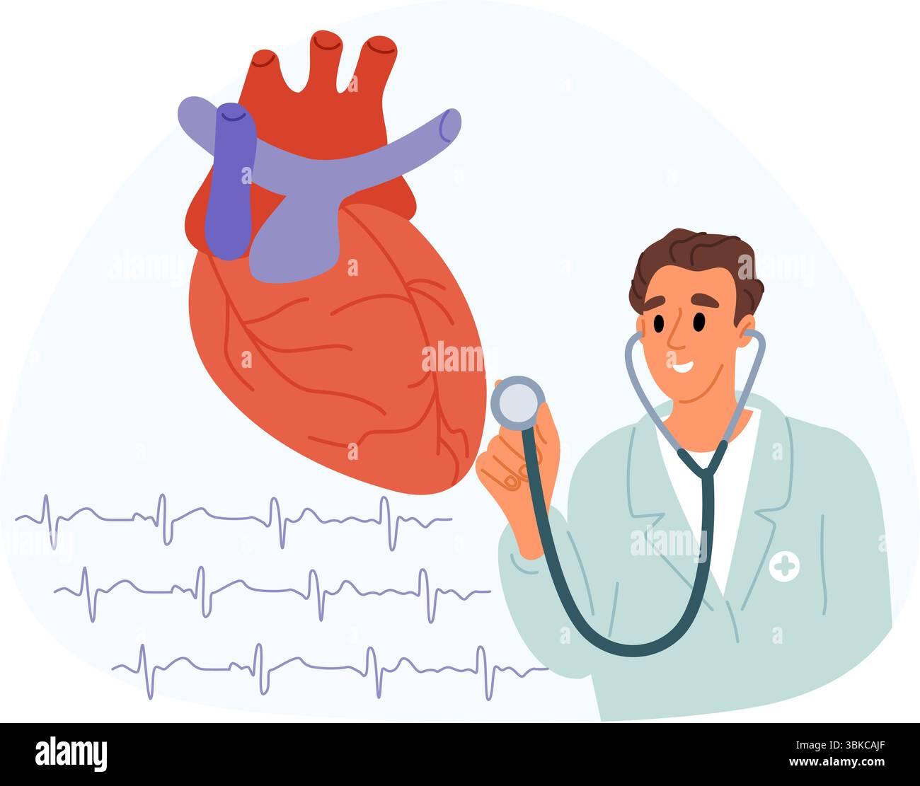 Cardiologist listens to workings human heart with stethoscope. Taking ...