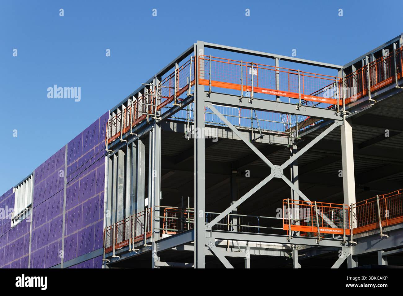 Steel skeleton frame with secondary steelwork, cross brace and weather ...