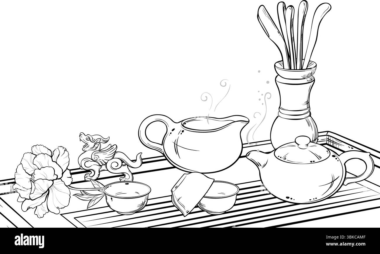 Tea Ceremony Vector Isolated Outline Illustration Stock Vector Image ...