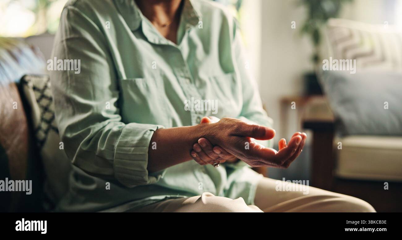 Hands, wrist pain and person with injury, fracture or carpal tunnel ...