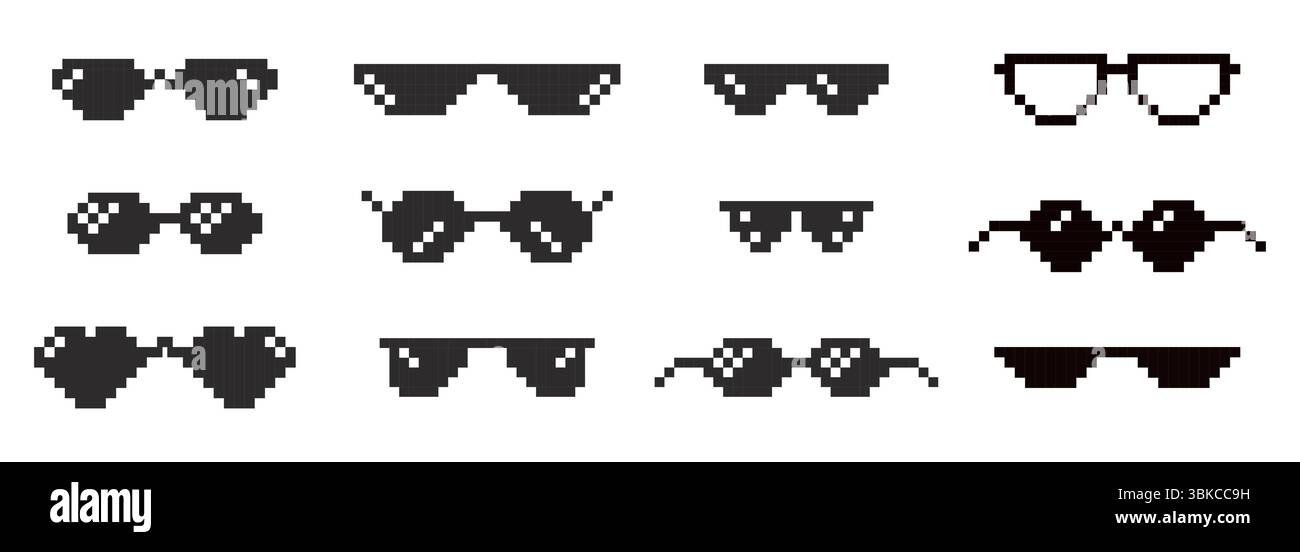 Pixel glasses 8 bit y2k, sunglasses. Meme icon, googgles. Mafia meme ...