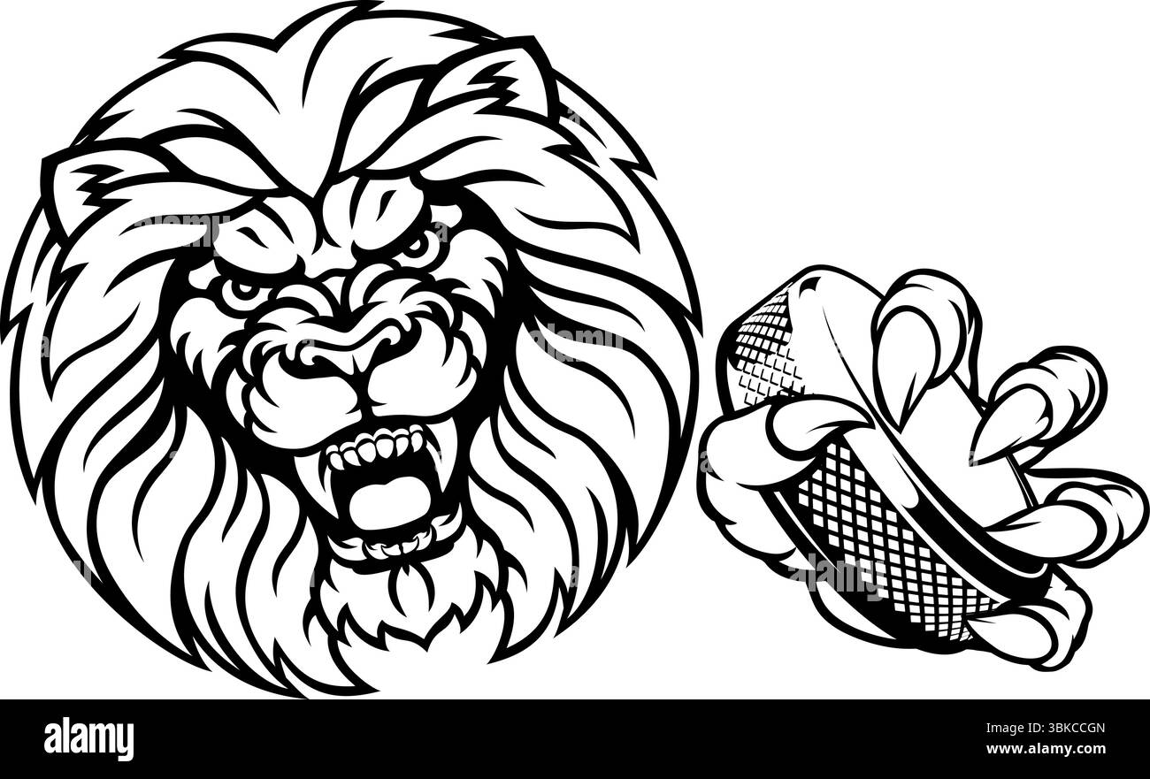 Lion Ice Hockey Player Cartoon Sports Mascot Stock Vector Image & Art ...