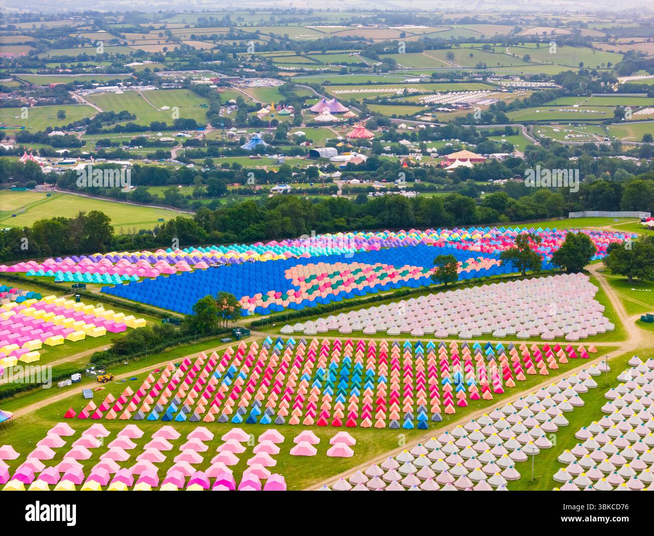 Worthy Farm, Pilton, Somerset, UK. 20th June 2025. Aerial view of the ...