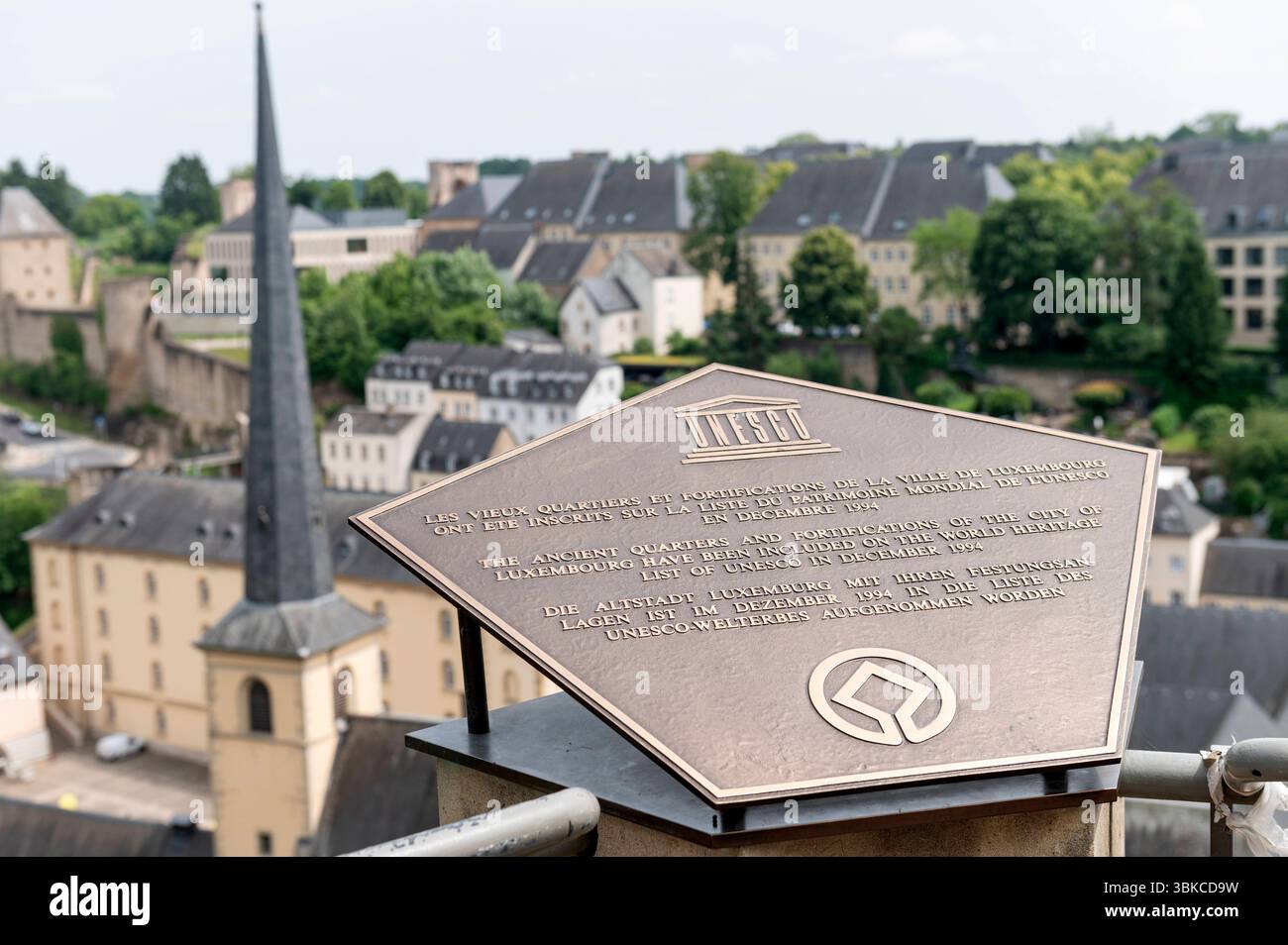 Luxembourg June 2025 View across the slate tiled rooftops of Grund and ...
