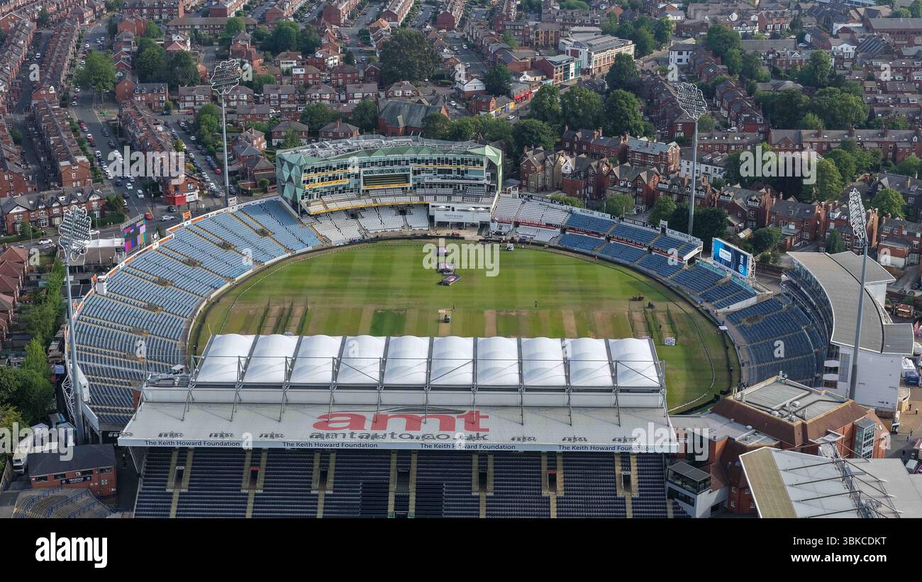 Leeds, UK. 20th June, 2025. An aerial view of Headingley Cricket Ground ...