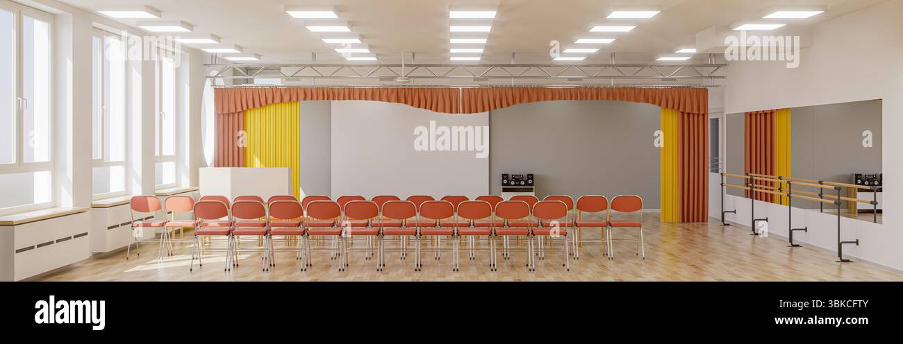 Modern school assembly hall interior. The auditorium room in the school ...