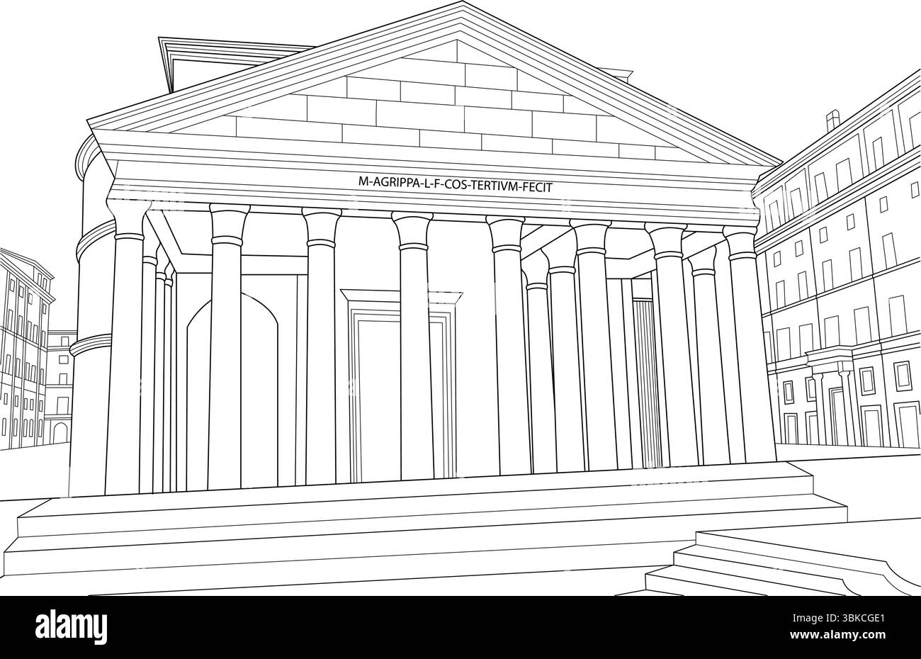 Hand-drawn line art illustration of the Pantheon in Rome, Italy. This ...