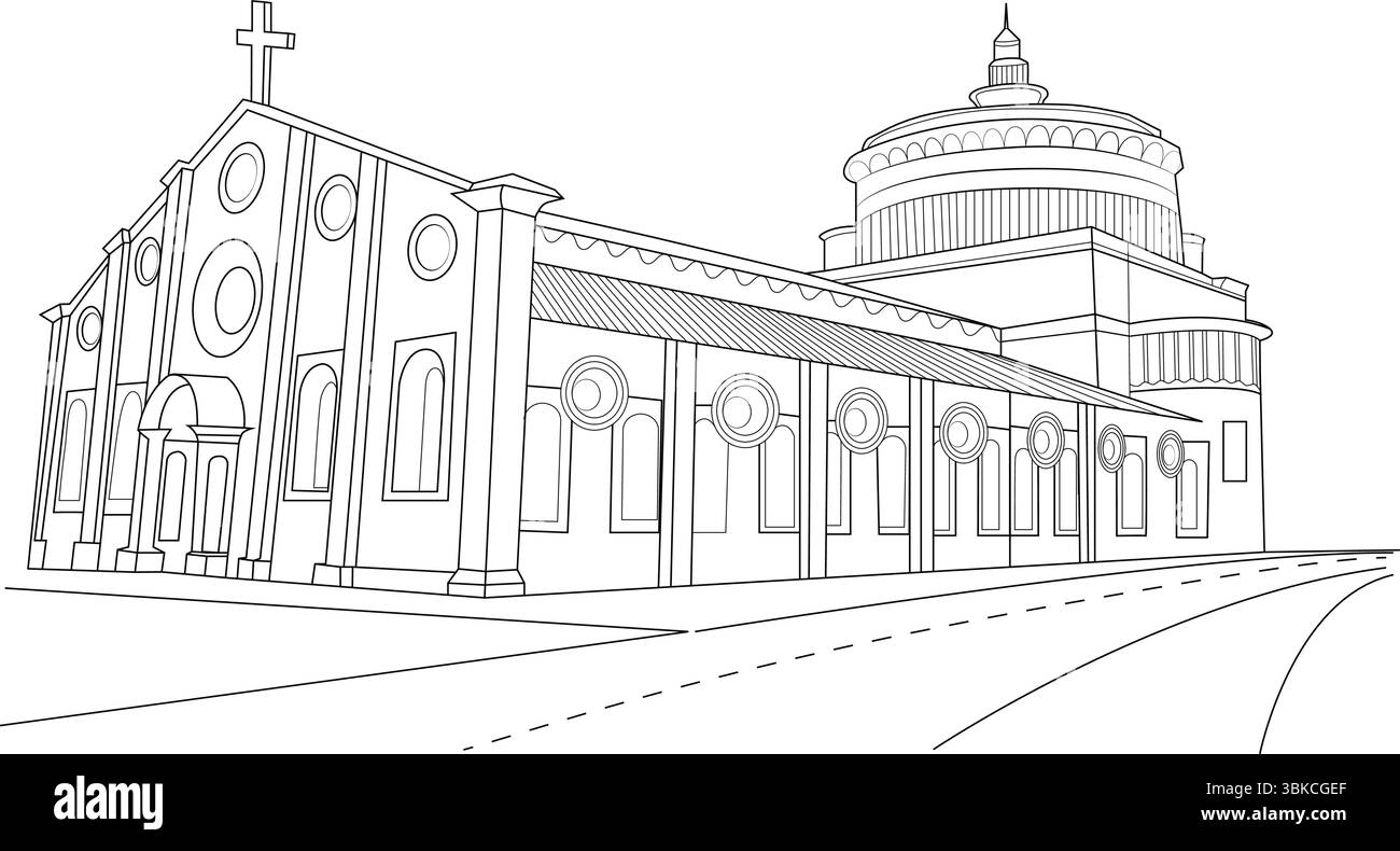 A simple line drawing of the iconic Santa Maria delle Grazie church and ...