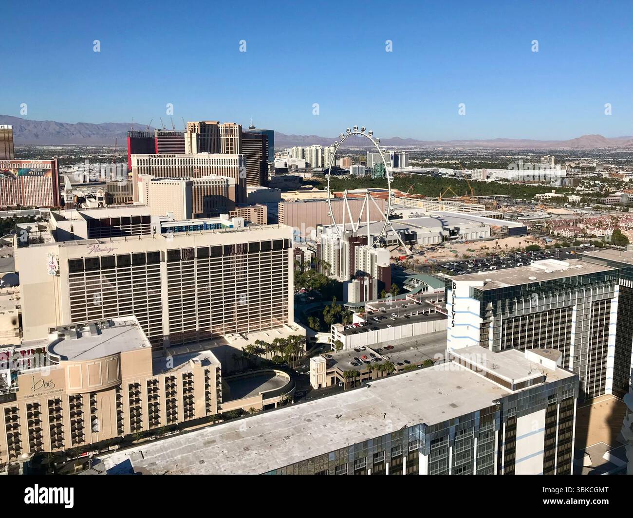 Las Vegas Strip Skyline with High Roller and Iconic Hotels from above ...