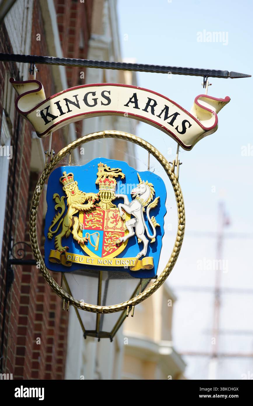 Traditional Pub Sign Display with British Emblem and Ornamental Design ...