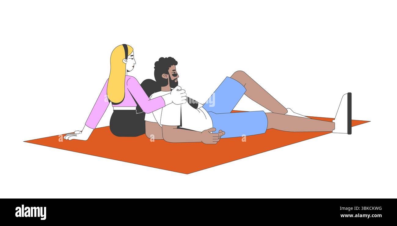 Diverse couple relaxing on picnic blanket 2D cartoon characters Stock ...