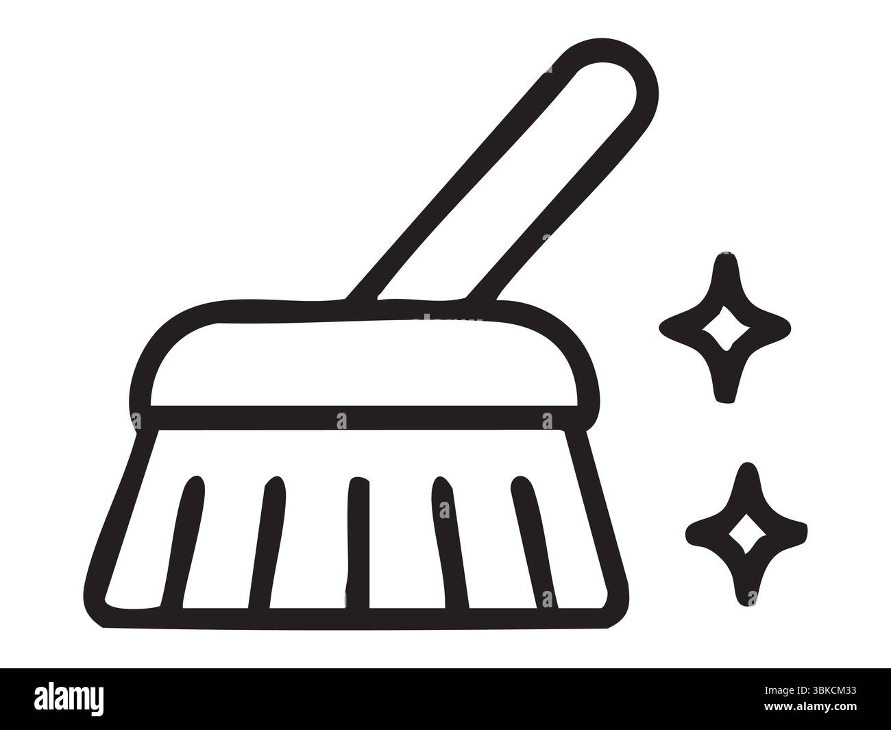 Black outline of icon of cleaning brush with sparkles, isolated on ...
