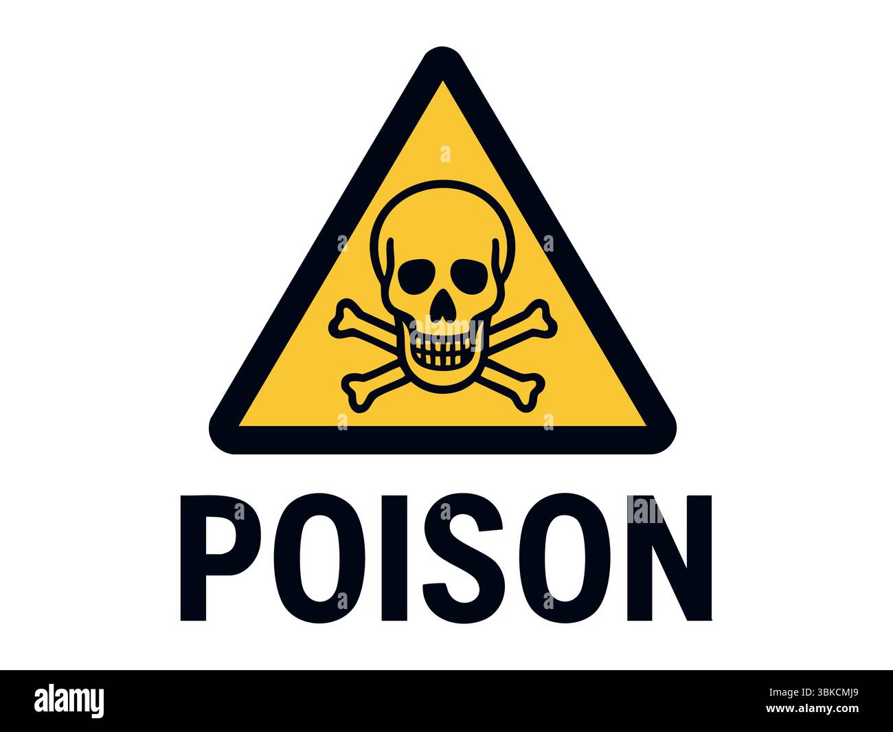 Warning sign with skull and crossbones in yellow triangle and POISON ...